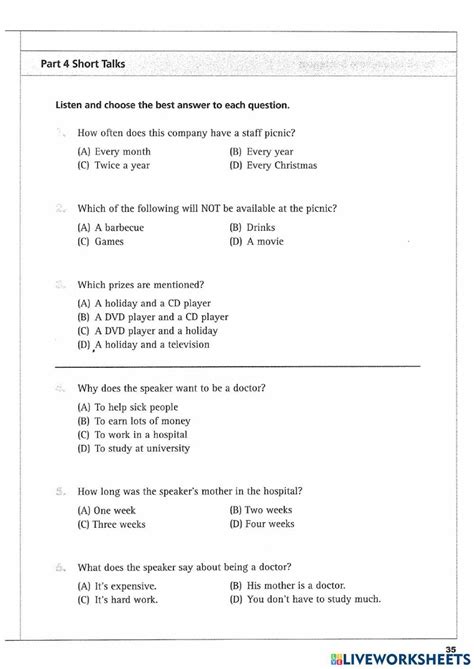 Toeic 1 Listening 4 Practice Online Exercise For Live Worksheets