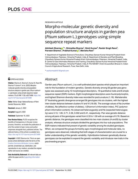 Pdf Morpho Molecular Genetic Diversity And Population Structure Analysis In Garden Pea Pisum