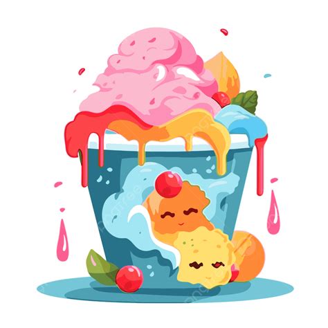 빙수 벡터 컬러 액체와 과일 만화와 아이스크림 컵 스티커 클립 아트 상표 클립 아트 Png 일러스트 및 벡터 에 대한 무료 다운로드 Pngtree