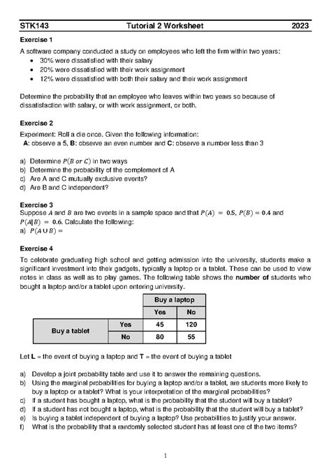 Stk143 Tutorial 2 Worksheet 2023 1 Stk14 3 Tutorial 2 Worksheet 2023 Exercise 1 A Software