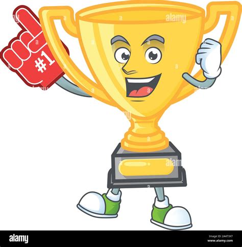 Foam Finger Cartoon Gold Trophy On White Background Stock Vector Image And Art Alamy