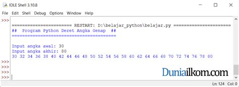 Latihan Kode Program Python Deret Angka Ganjil Genap