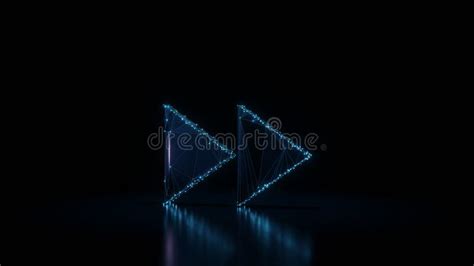 3d Rendering Wireframe Neon Glowing Symbol Of Double Right Arrows On