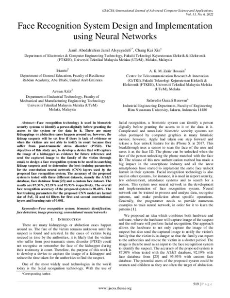 pdf face recognition system design and implementation using neural