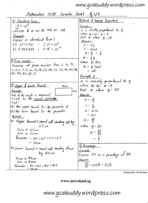 Igcse Formula Sheet