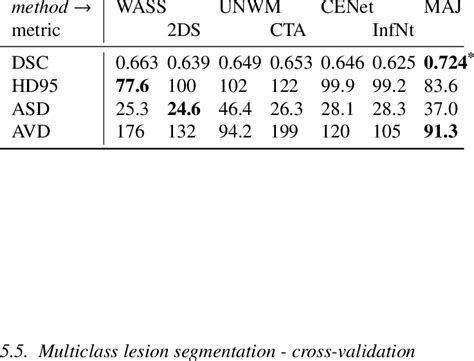 Mean Of Metrics For Lesion Segmentation Task For Test Set The Best