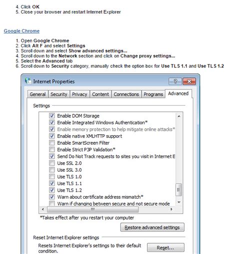browser settings enable tls 1 1 and or tls 1 2 protocols highmarks