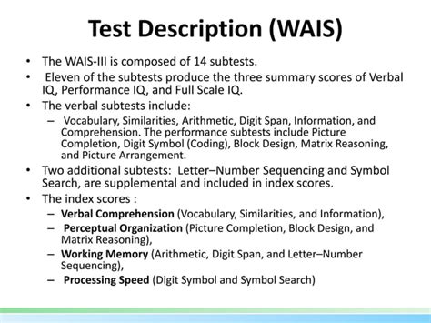 Wechsler Intelligence And Memory Scales Pptx
