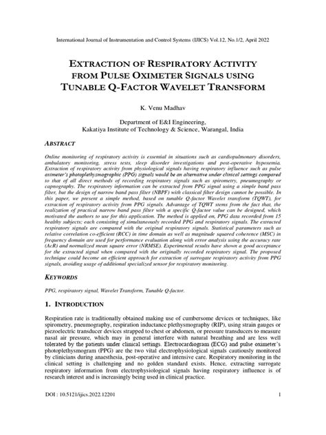 Extraction Of Respiratory Activity From Pulse Oximeter Signals Using Tunable Q Factor Wavelet