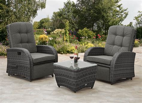 Bellevue Rattan Rocking Garden Chair Set Reclining Armchairs Glass Top