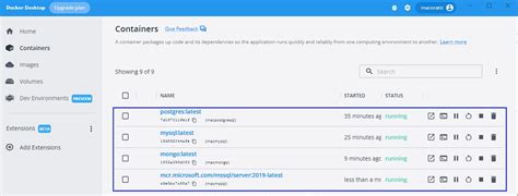 docker sql server postgresql mysql mongodb