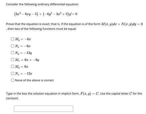 Solved Consider The Following Ordinary Differential