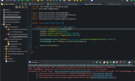 Error en la ejecución del programa Persistencia con JPA Hibernate Alura Latam Cursos
