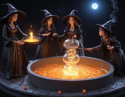 Mystical Gathering Witches Conjuring Magic Premium Ai Generated Image