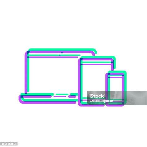 노트북 태블릿 Pc 및 스마트 폰 흰색 배경에 두 가지 색상이 오버레이된 아이콘 Brand Name Smart Phone에 대한 스톡 벡터 아트 및 기타 이미지