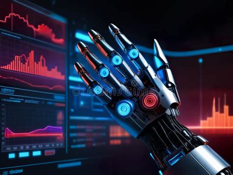 Robot With Artificial Intelligence Shows Graphs And Diagrams Analytics