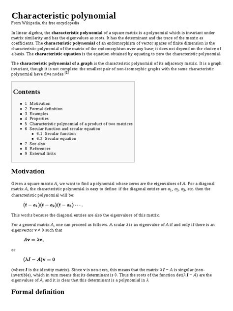 Characteristic Polynomial Pdf Matrix Mathematics Eigenvalues And Eigenvectors