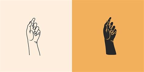 손으로 그린 벡터 추상 적 스톡 플랫 그래픽 일러스트와 최소한의 로고 요소 컬렉션 세트 신비 미스터리 마녀 핸즈 터치 라인