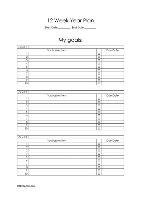 12 Week Year Templates Excel Printable Calendars At A Glance