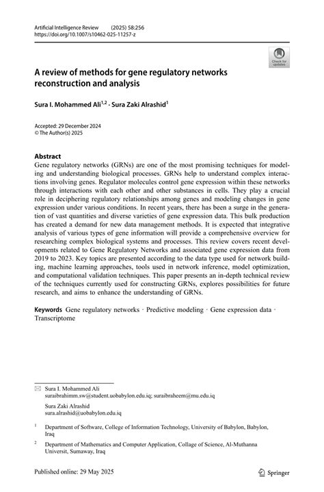 Pdf A Review Of Methods For Gene Regulatory Networks Reconstruction And Analysis