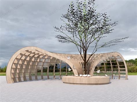 timber wave pavilion sketchup 3d model skp file download sketchupbox