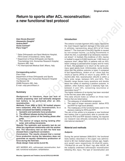 Pdf Return To Sports After Acl Reconstruction A New Functional Test