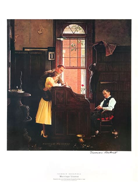 Norman Rockwell Marriage License Signed Offset Print 19 X 25