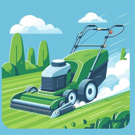 A Green Lawn Mower Is Shown In Motion Cutting Grass On A Field