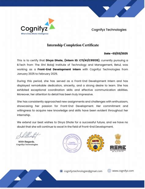 Internship Professionalgrowth Conytechnology Careerdevelopment Divya Dhote