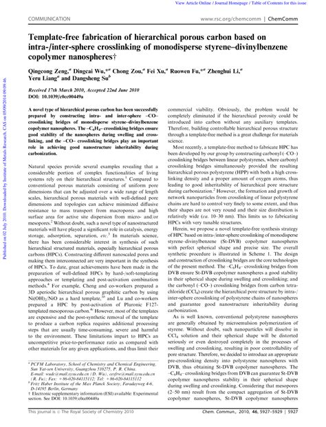 Pdf Template Free Fabrication Of Hierarchical Porous Carbon Based On Intra Inter Sphere