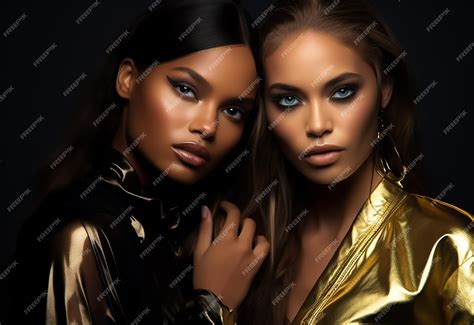 Premium Ai Image Two Mixed Race Fashion Model In Full Makeup Trendy Outfit Perfect Hair Style Premium Ai Image Two Mixed Race Fashion Model In Full Makeup Trendy Outfit Perfect Hair Style