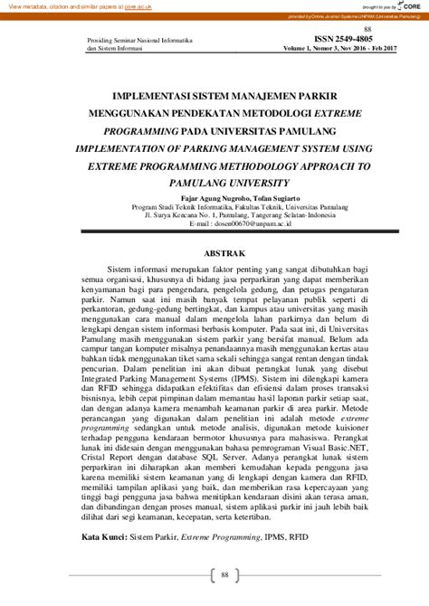 Pdf Implementasi Sistem Manajemen Parkir Menggunakan Pendekatan Metodologi Extreme Programming