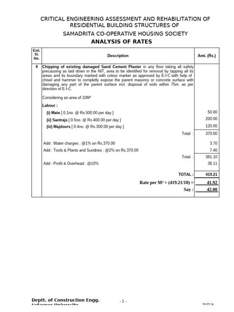 Rate Analysis Pdf Concrete Scaffolding