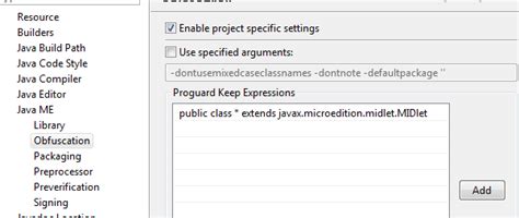 Java Me How To Configure Proguard In Eclipse Me For Generating Jar