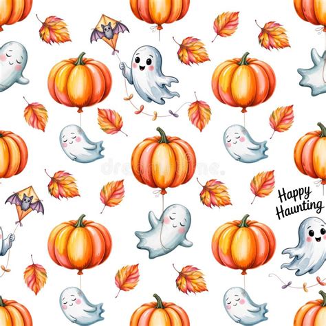 Seamless Halloween Pattern With Pumpkins Ghosts Spooky Elements