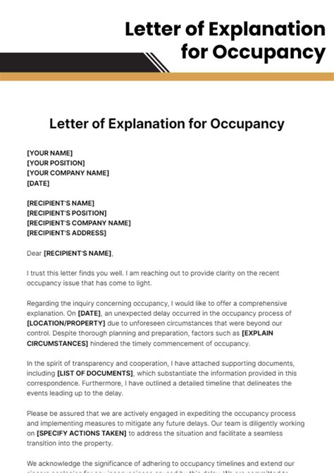 Occupancy Letter Template Pl