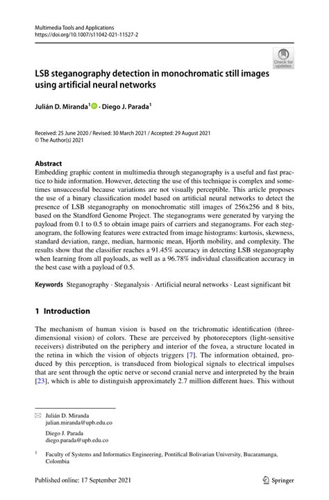 Pdf Lsb Steganography Detection In Monochromatic Still Images Using Artificial Neural Networks