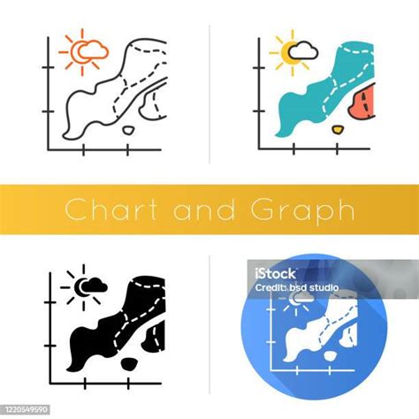 온도 맵 아이콘입니다 일기 예보 정보 그래프 데이터 차트 지진 활동 기후 변화 흐린 통계 보고서 플랫 디자인 선형 및 색상 스타일 격리된 벡터 일러스트레이션 0명에 대한