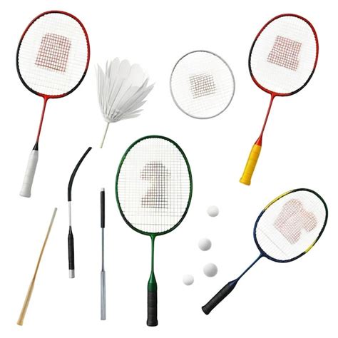 Premium Vector Badminton Racket Vector Set White Background Isolated A High