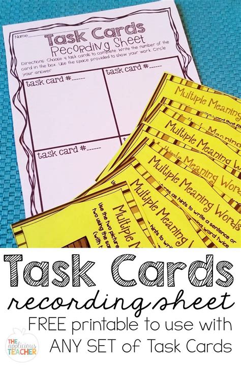 Task Cards Recording Sheet FREEBIE Task Cards Recording Sheets Teaching Reading