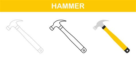 Hoja De Trabajo Para Colorear Y Trazar Martillos Para Niños Vector Premium