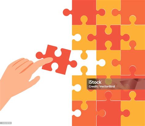 파란색 배경에 흰색 퍼즐의 조각을 들고 손 비즈니스 및 팀 작업 개념 벡터 일러스트레이션 재무 관리 개념 통계 및 비즈니스 보고서 퍼즐은 인포 그래픽을 수집 퍼즐에 대한