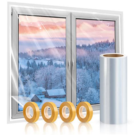 Window Insulation Kit 63 × 394 Inch Plastic Window Covering For Winter Window Insulation Film