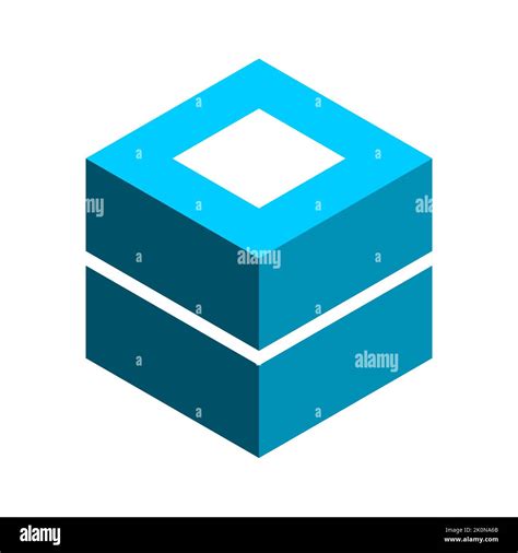 D Cube Shape With Two Halves Isometric Hexagon Object Packaging Box Concept Blue Block