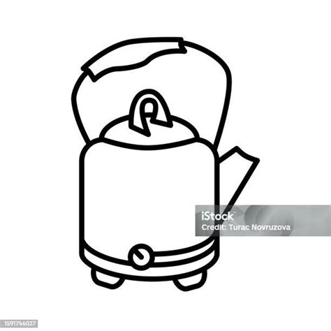 빈티지 찻주전자 얇은 선 아이콘 주방 용품 개념 흰색 배경에 끓는 물 기호를 위한 찻주전자 모바일 웹 디자인을 위한 개요의 복고풍 주전자 아이콘 벡터 그래픽 가정 생활에