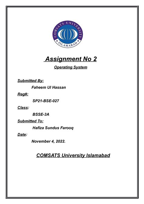 Assignment No 2 Comsats University Islamabad Question Search And Solve The Given Classic