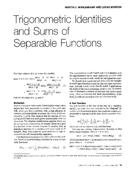 Pdf Trigonometric Identities And Sums Of Separable Functions