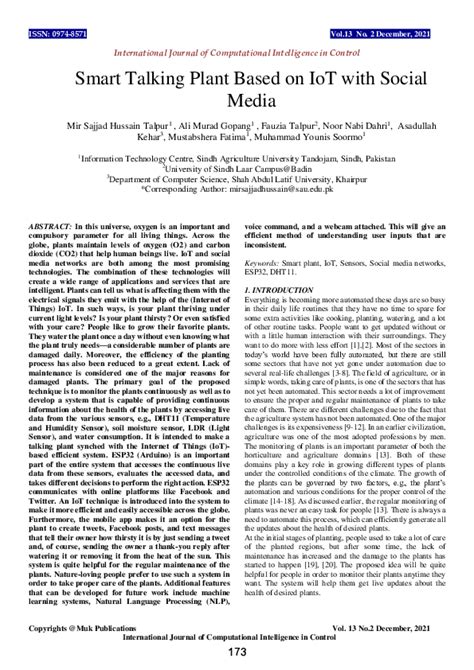 Pdf Iot Enabled Talking Plant Monitoring System