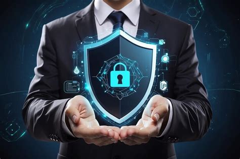 Businessman Shields Data Ensuring Cybersecurity And Protection Premium Ai Generated Image