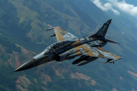 Military Fighter Jet Flying Over Rolling Green Hills Premium Ai Generated Image